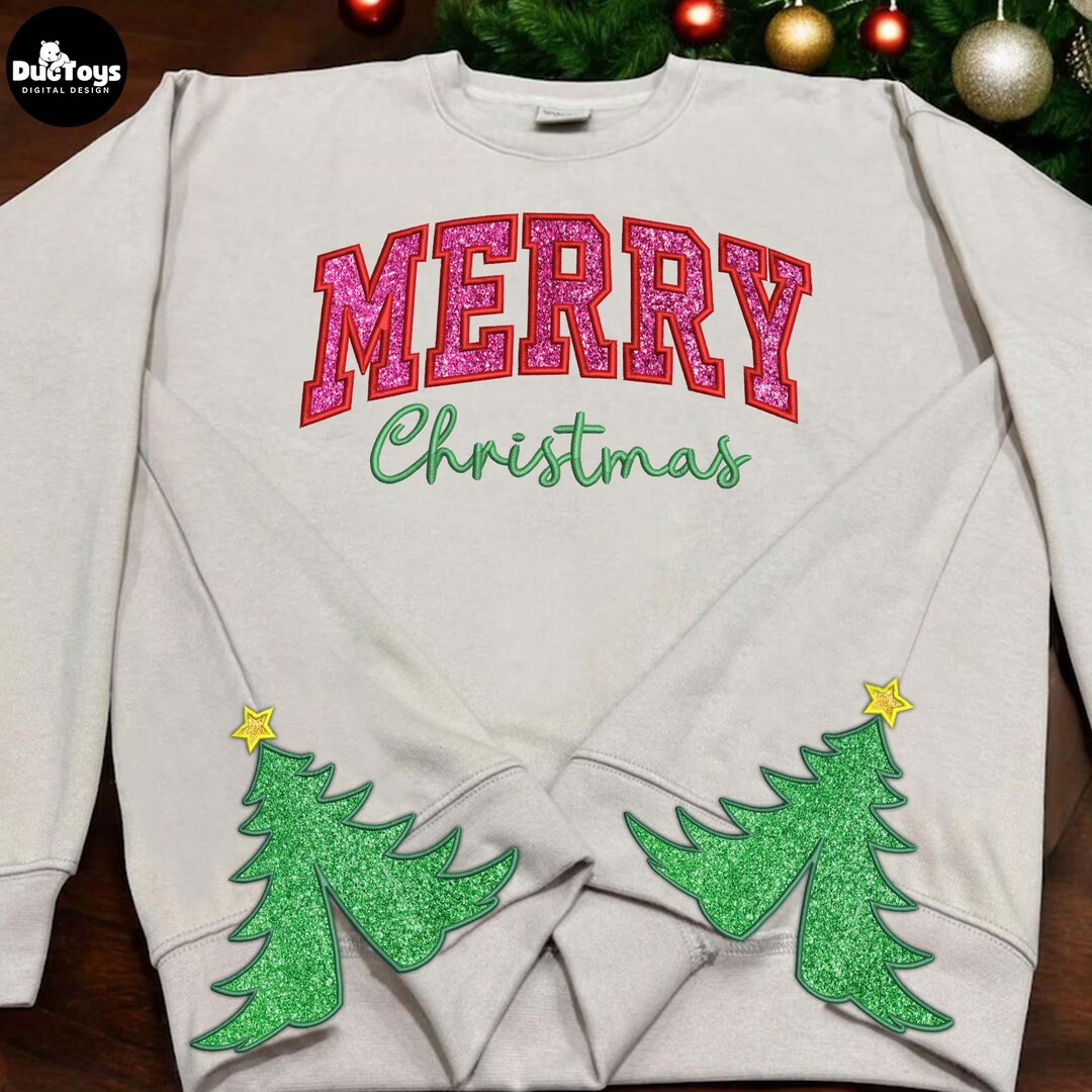 Side Cut Out Embroidery Design, Pink Merry Christmas Cut Out Side ...