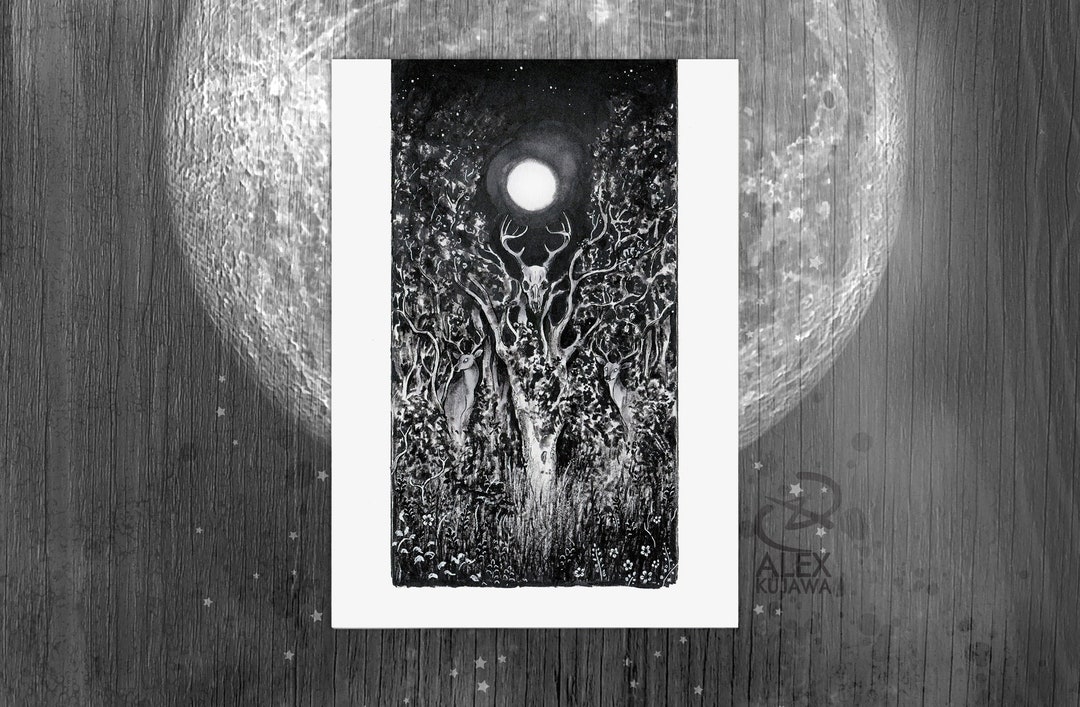 BUCK MOON - July Full Moon Haunted Deer Forest Wendigo Skull Night ...
