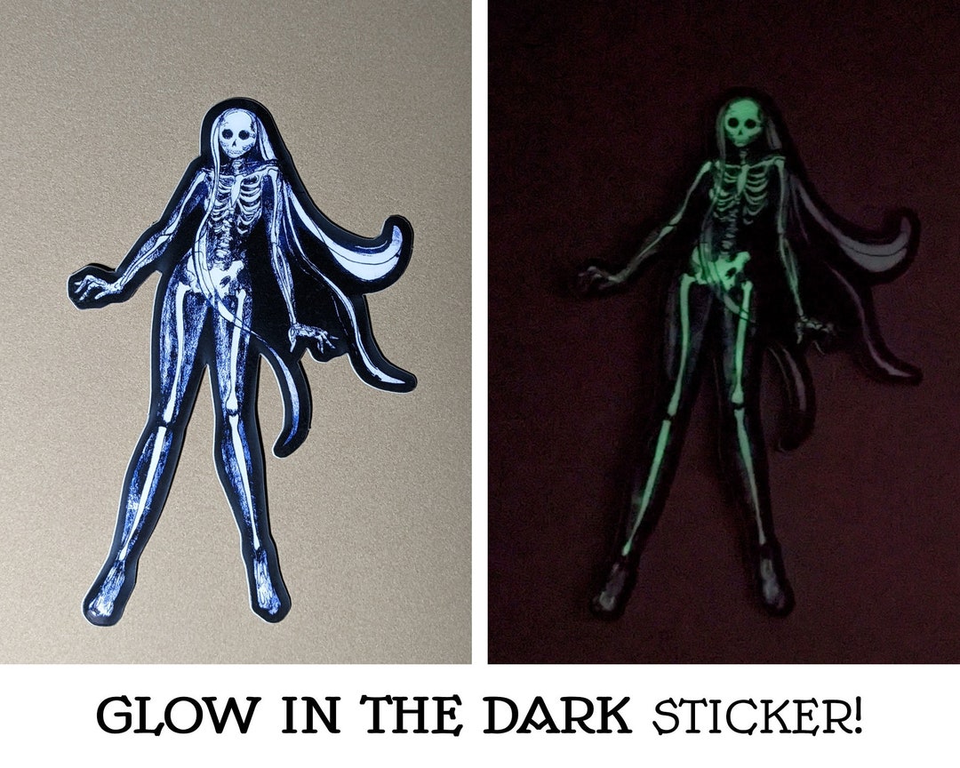 ZMORA Glow-in-the-dark Permanent Vinyl Sticker Haunted Skull Skeleton ...
