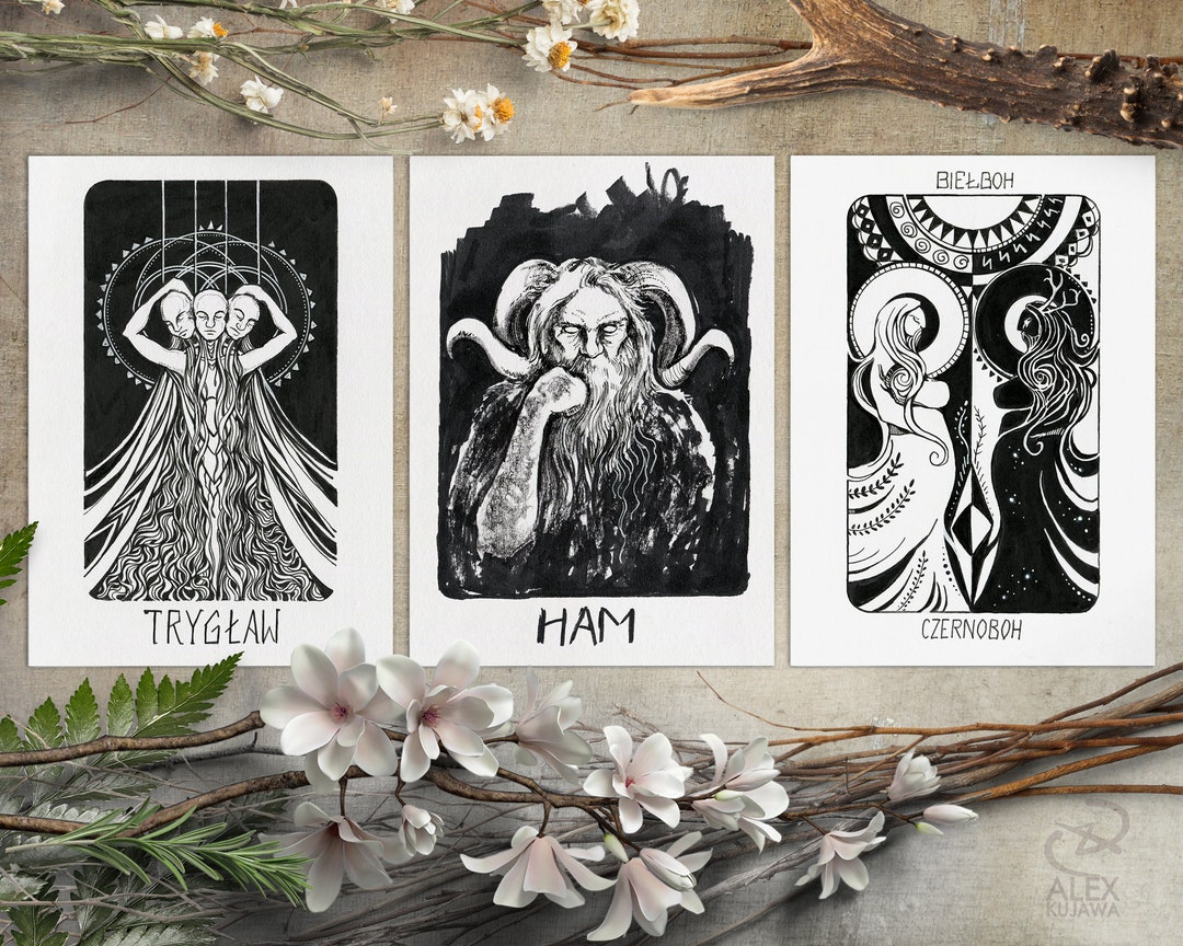 Slavic Gods Print Set 4: Tryglav, Ham, Bielboh & Czernoboh - Pagan ...