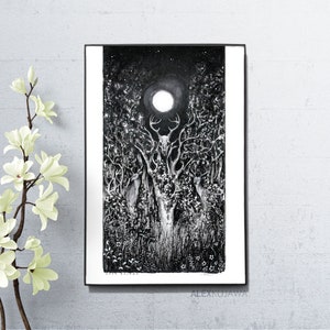 BUCK MOON - July Full Moon Haunted Deer Forest Wendigo Skull Night ...
