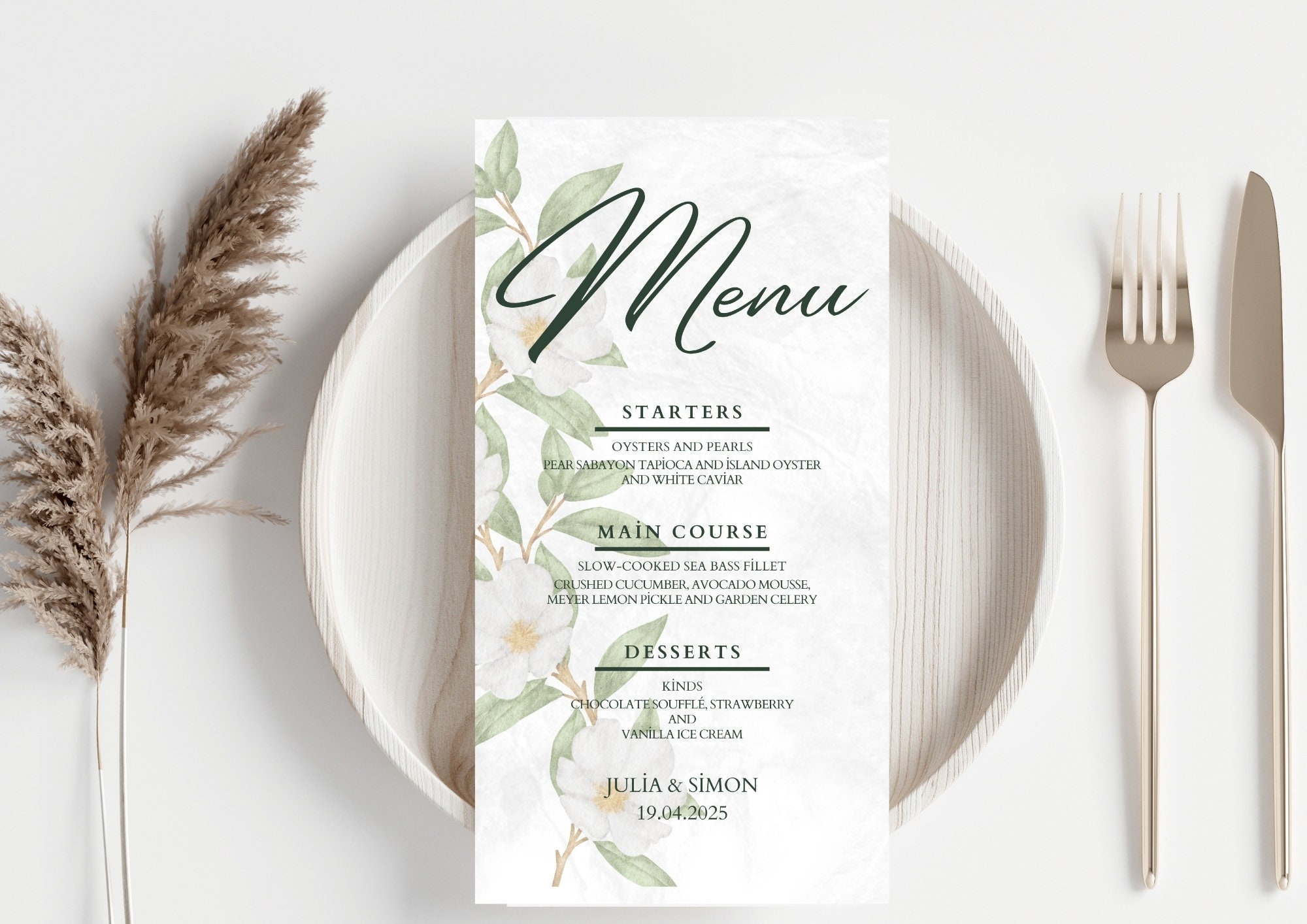 Flower Menu Template, Garden Party Bridal Menu, Boho Flowers Event Menu ...