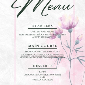 Flower Menu Template, Garden Party Bridal Menu, Boho Flowers Event Menu ...