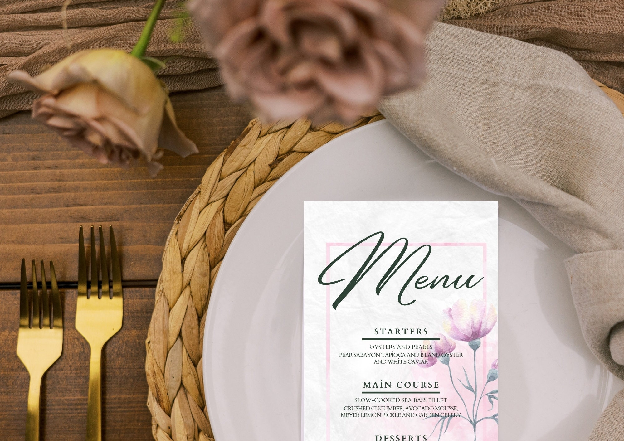 Flower Menu Template, Garden Party Bridal Menu, Boho Flowers Event Menu ...