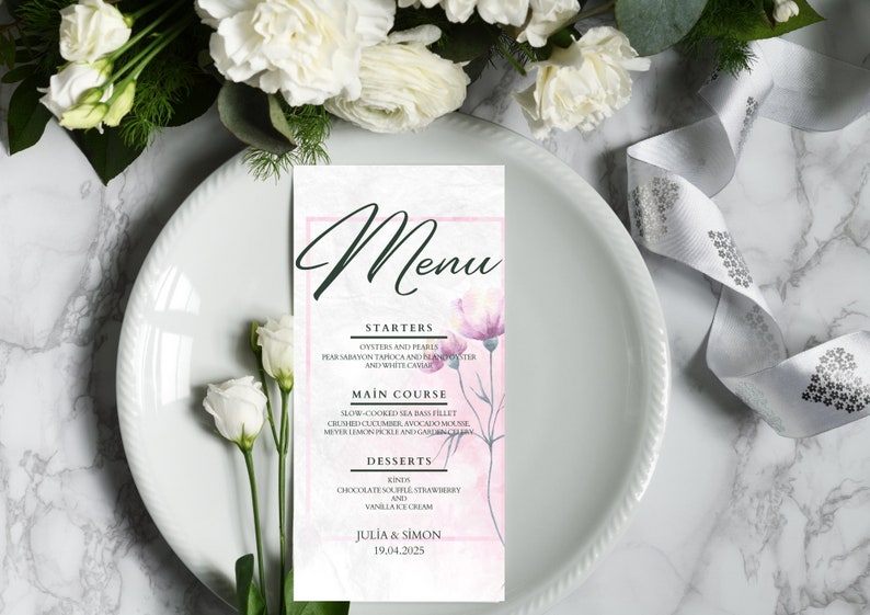 Flower Menu Template, Garden Party Bridal Menu, Boho Flowers Event Menu ...