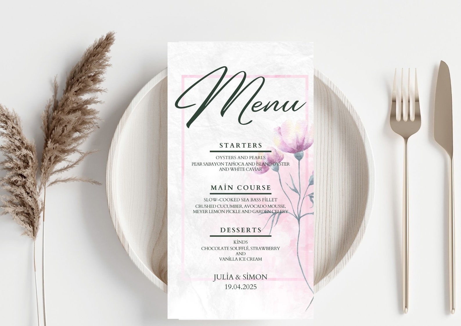 Flower Menu Template, Garden Party Bridal Menu, Boho Flowers Event Menu ...
