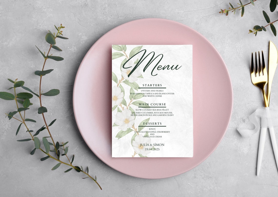 Flower Menu Template, Garden Party Bridal Menu, Boho Flowers Event Menu ...