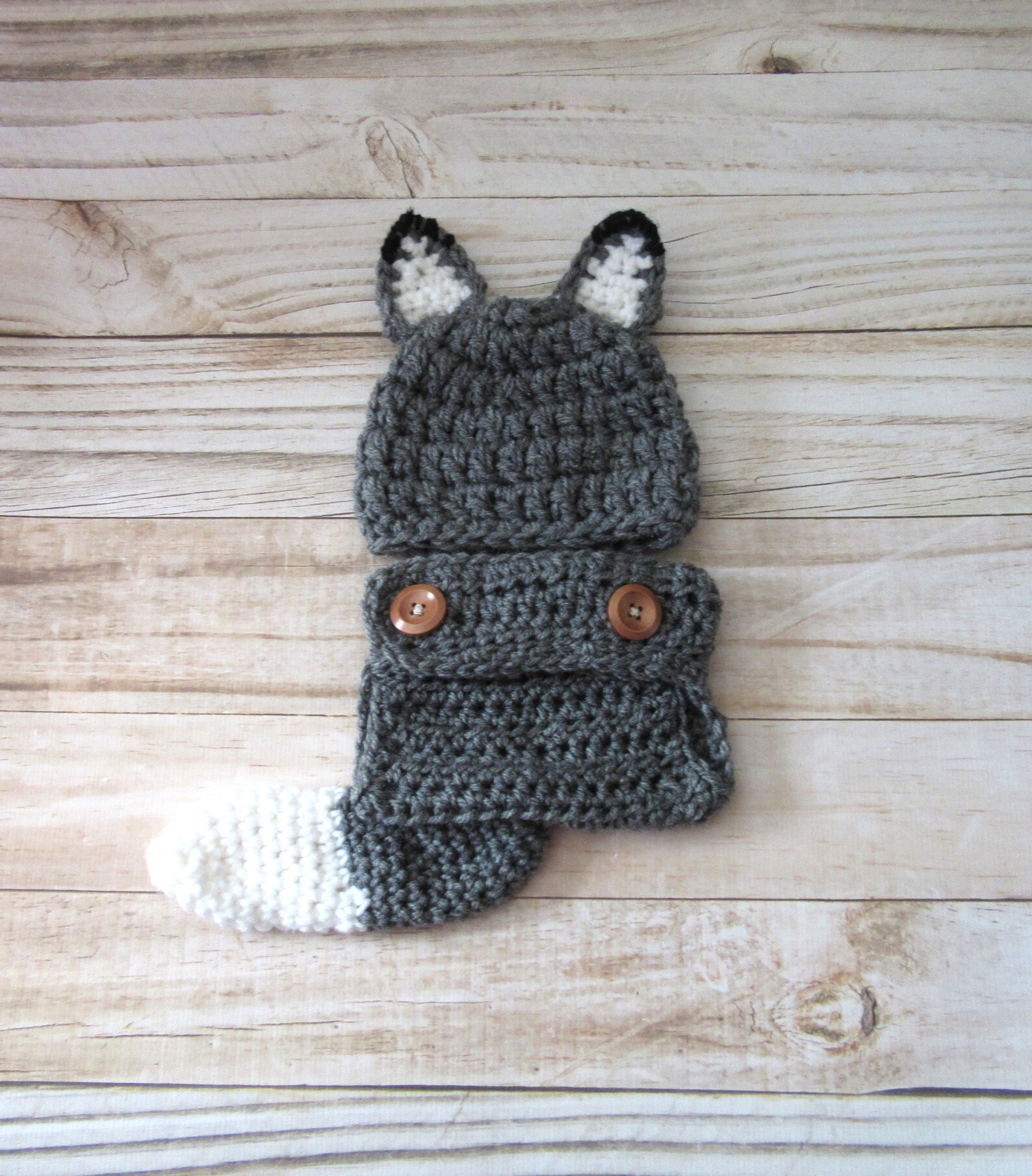 Baby Wolf Outfit, Newborn Wolf Diaper Cover Set, Baby Wolf Hat, Newborn ...