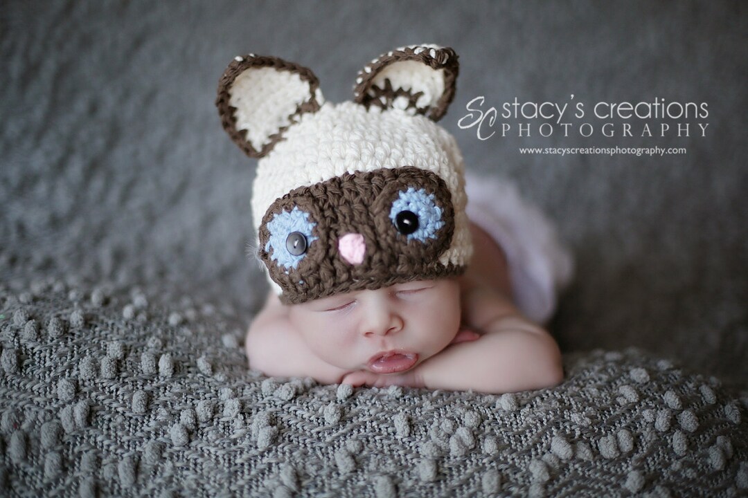 Baby Cat Hat, Baby Kitty Hat, Siamese Cat Hat. Baby Hat, Newborn Hat ...