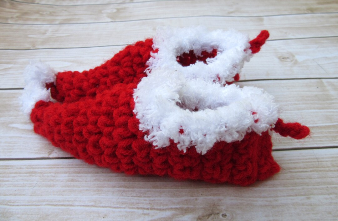 Newborn Crochet Elf Booties, Red Christmas Baby Slippers - Etsy