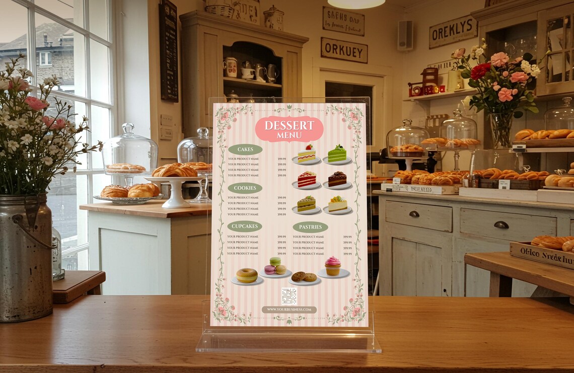 Editable Bakery Menu Template: Dessert Menu Canva Design (digital ...