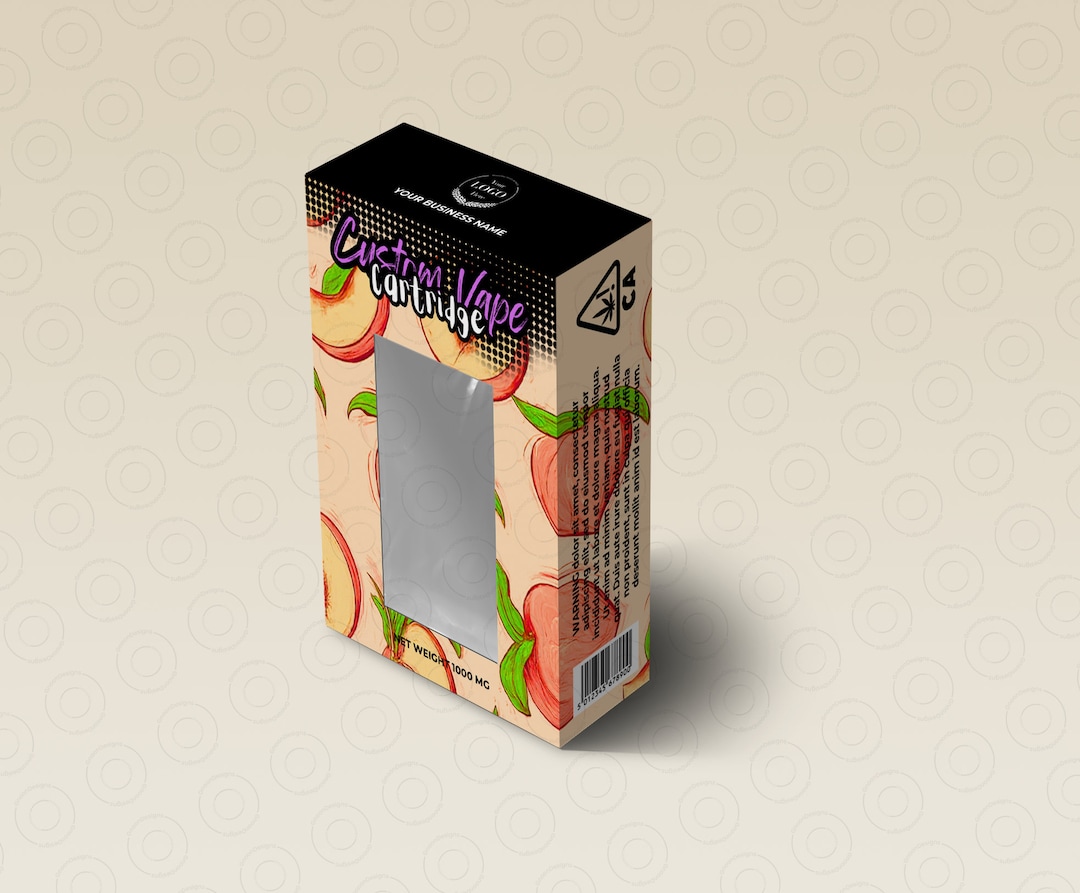 Vape Cartridge Box Template Peach Flavor 2.5x1x3.5 Editable via Canva ...
