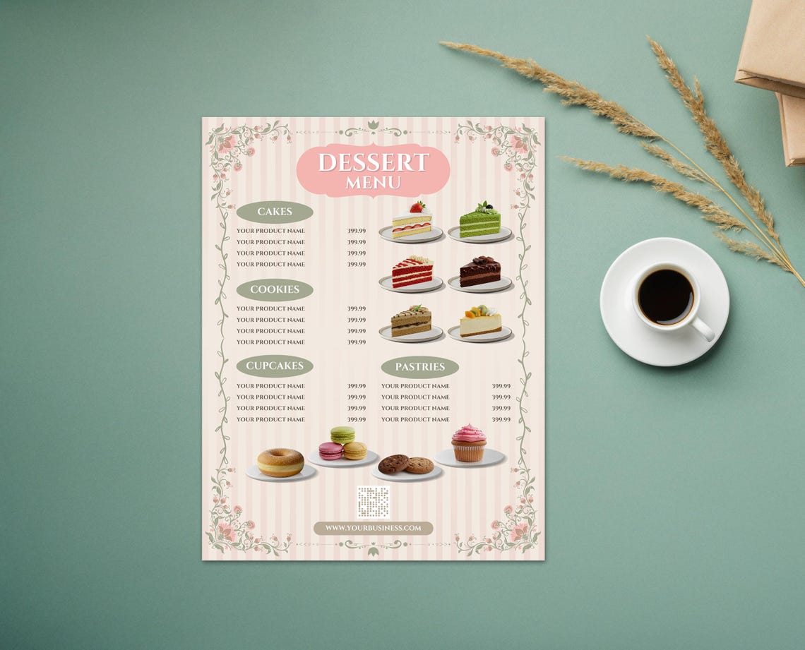 Editable Bakery Menu Template: Dessert Menu Canva Design (digital ...