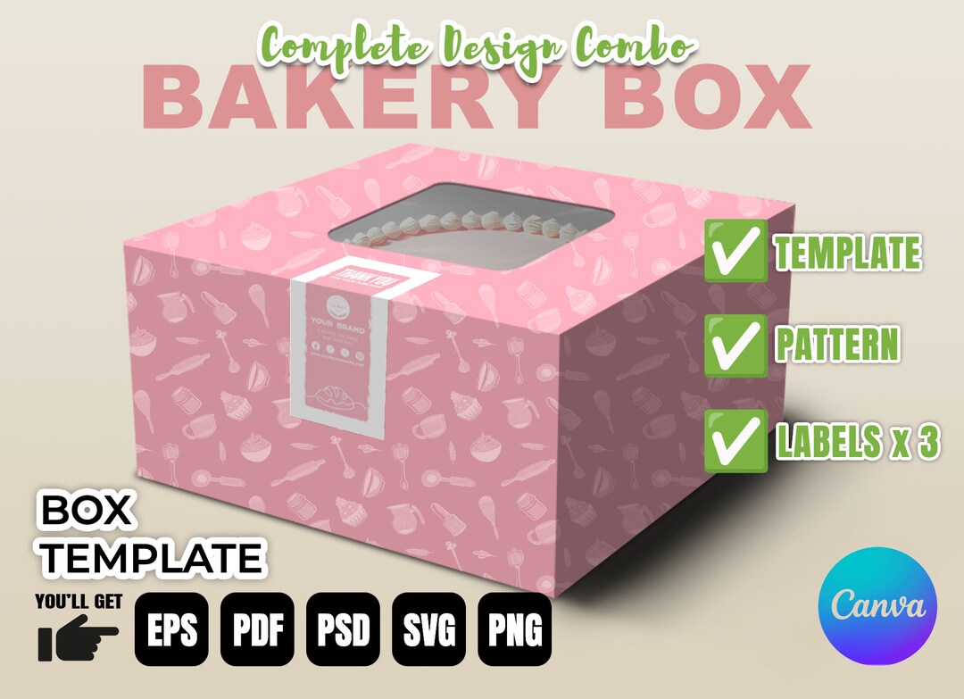 Editable Bakery Box Template: Pattern & Labels (3 Sizes) (digital ...