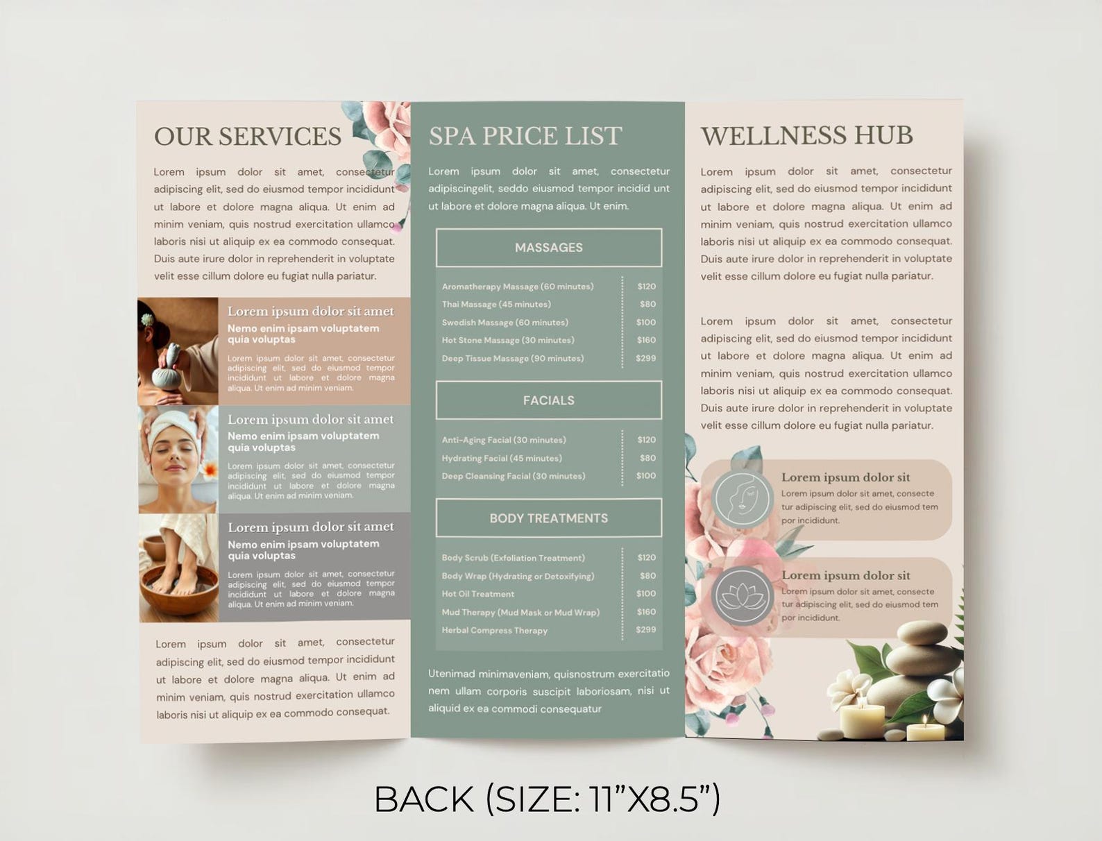 Spa Trifold Brochure Template: Editable Wellness Center Flyer (11"x8.5 ...