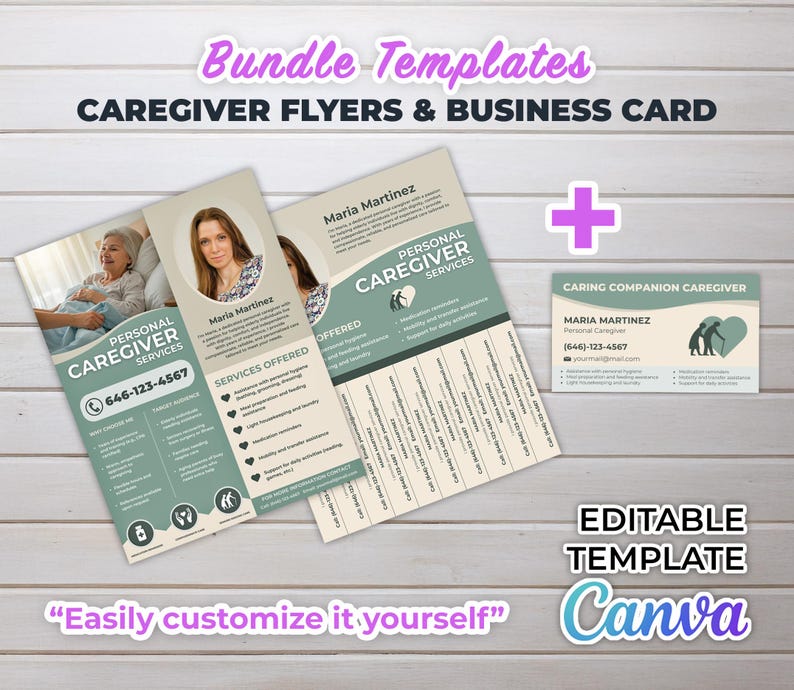 Caregiver Flyer and Business Card Templates Bundle, Caregiver, Flyer ...