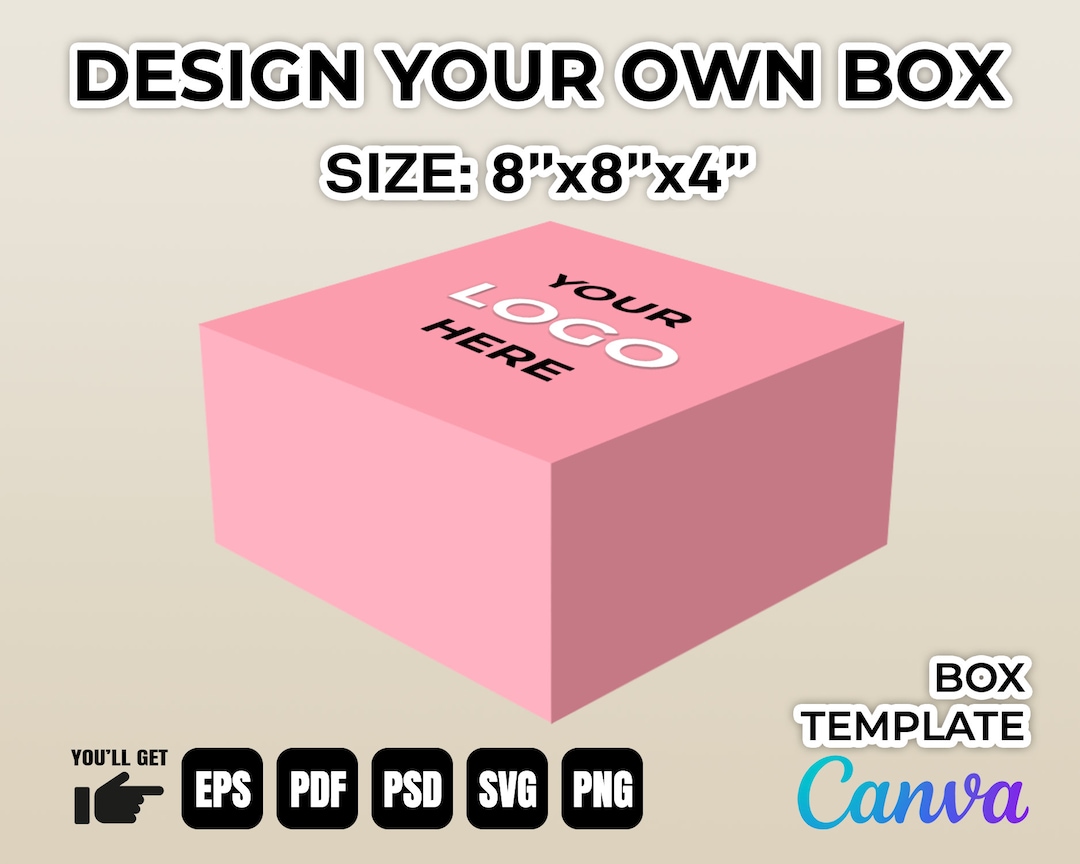 Editable Box Template (8"x8"x4") via Canva - Customizable Packaging ...