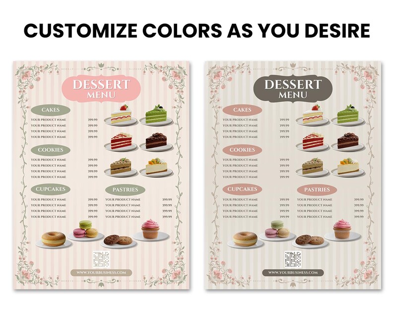 Editable Bakery Menu Template: Dessert Menu Canva Design (digital ...