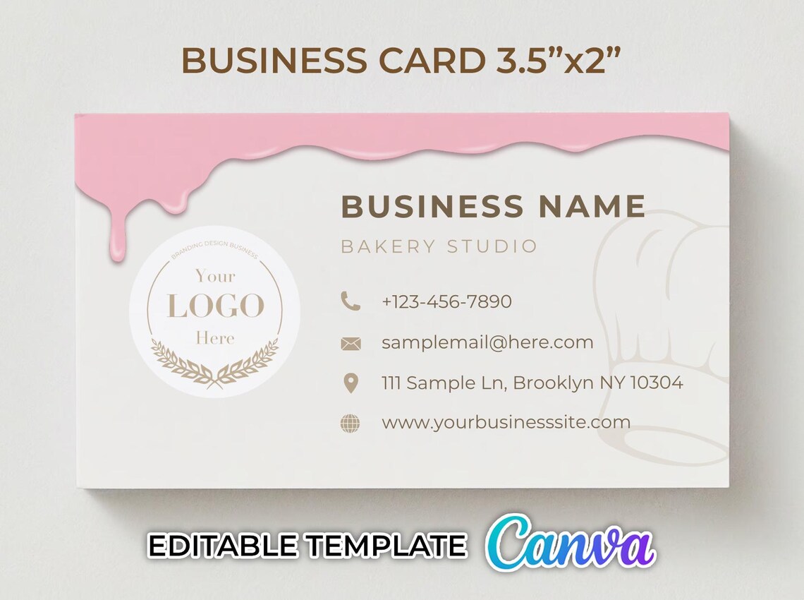 Business Card Editable Canva Template, Bakery Business Card, Printable ...