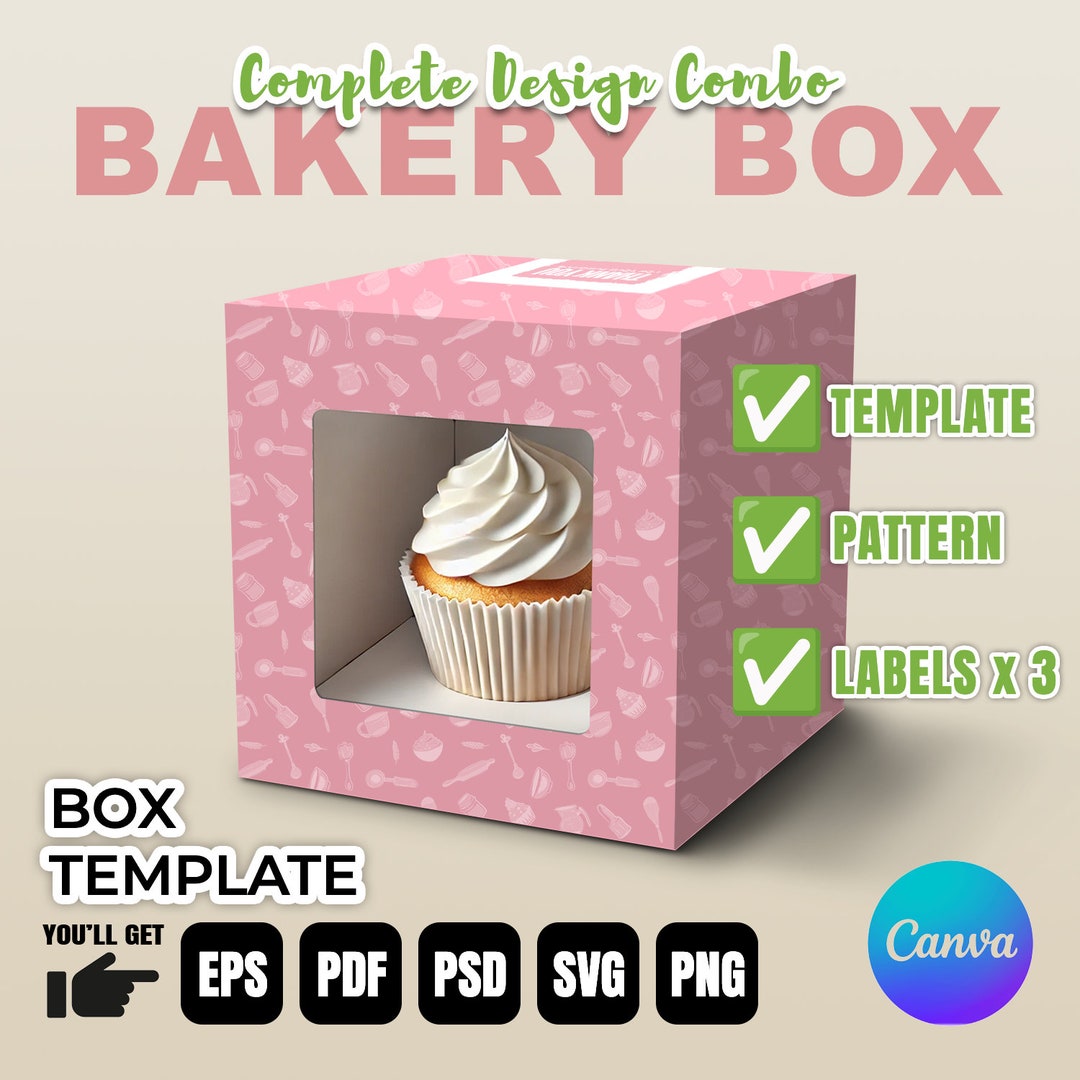 Editable Bakery Box Template: Pattern & Labels (3 Sizes) (digital ...