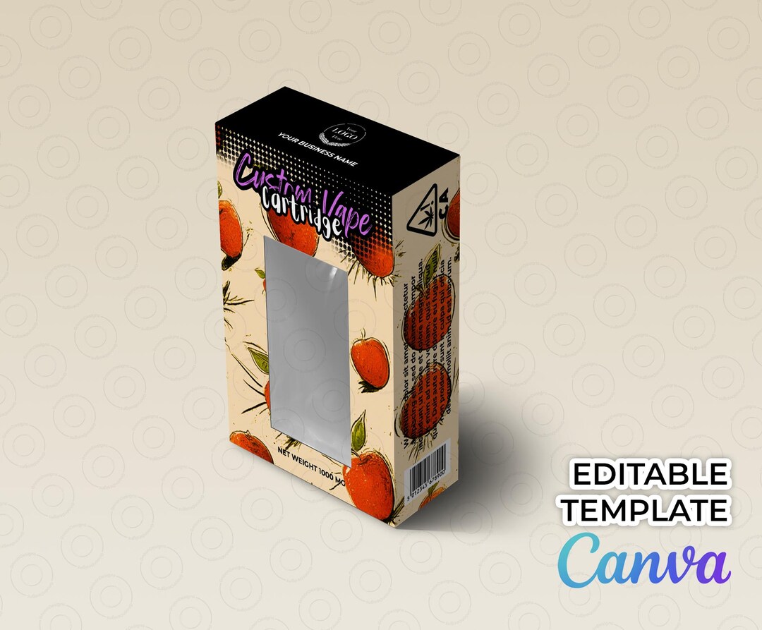Vape Cartridge Box Template - Apple Flavor - 2.5"x1"x3.5" - Editable ...