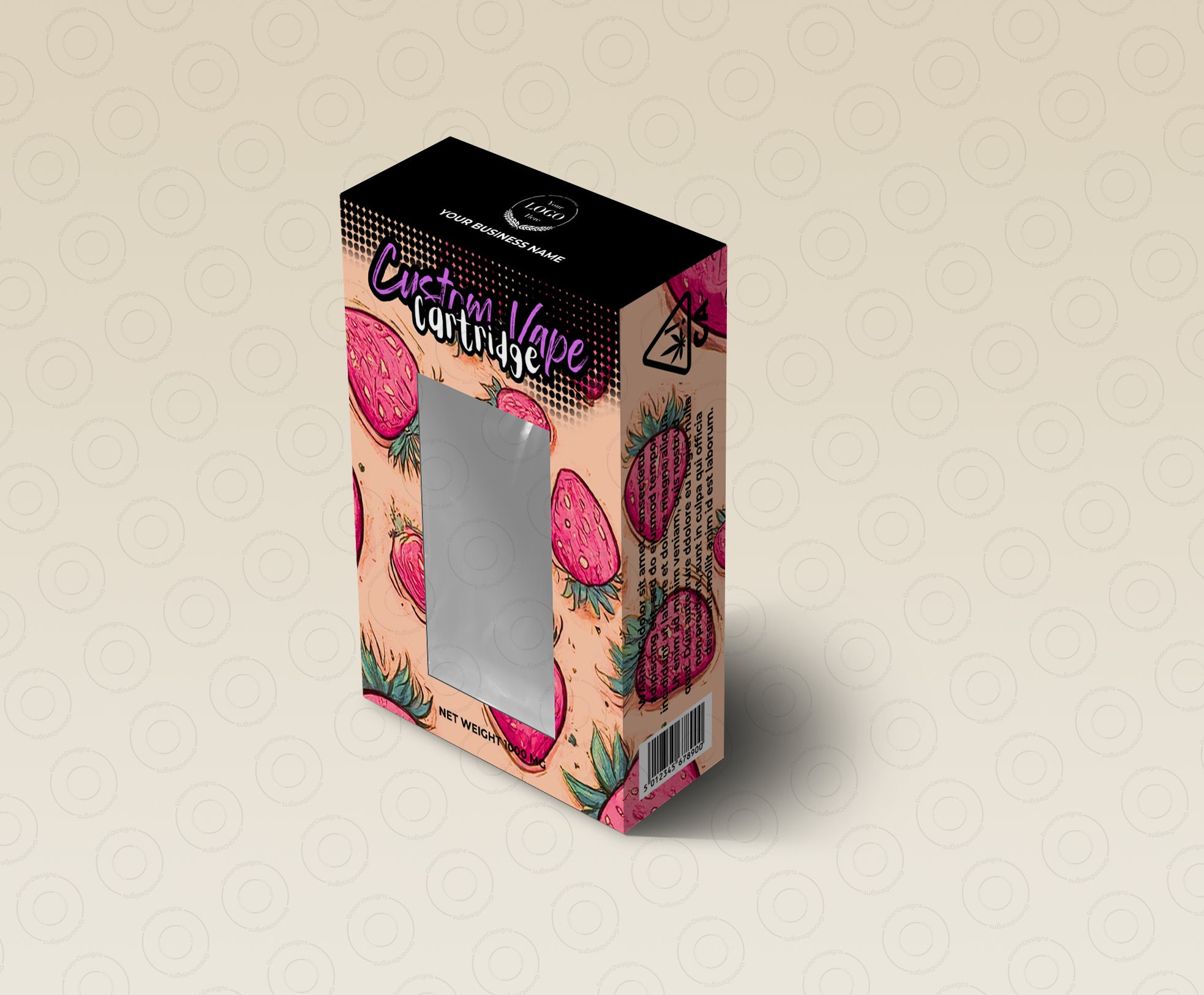 Vape Cartridge Box Template - Strawberry Flavor - 2.5"x1"x3.5 ...