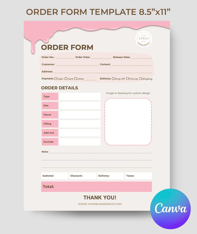 Bakery Order Form Canva Template, Food Bakery, Editable Bakery Order ...