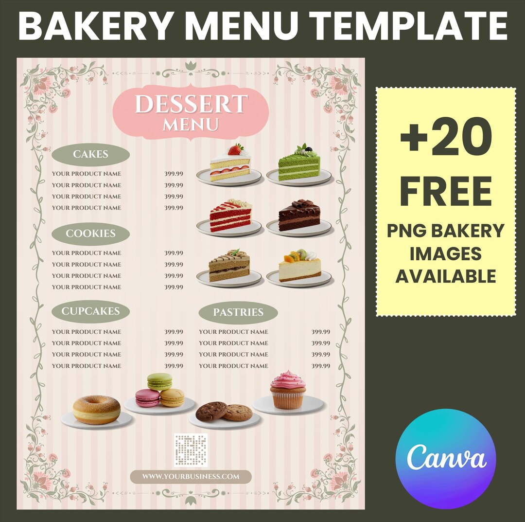 Editable Bakery Menu Template: Dessert Menu Canva Design (digital ...