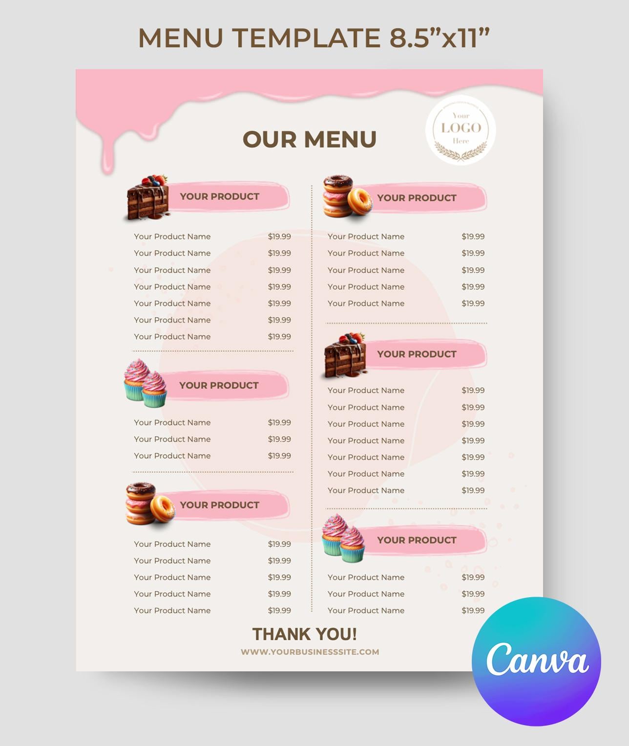 Bakery Menu Template: Editable Canva Design (8.5x11) (digital Download ...