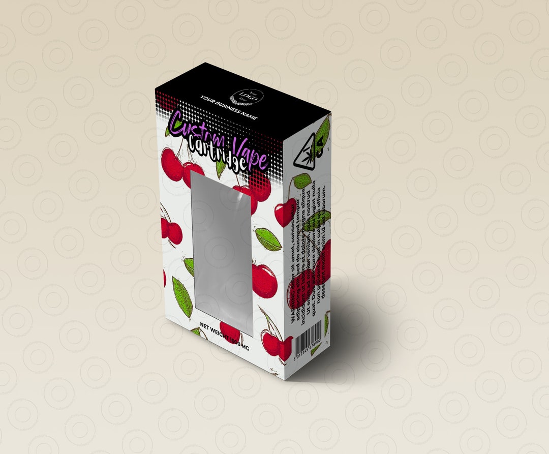Vape Cartridge Box Template Cherry Flavor 2.5x1x3.5 Editable via Canva ...