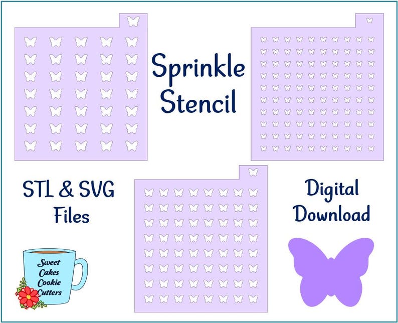 Sprinkle Stencil - Butterfly Design, 3 Sizes of Digital STL and SVG ...