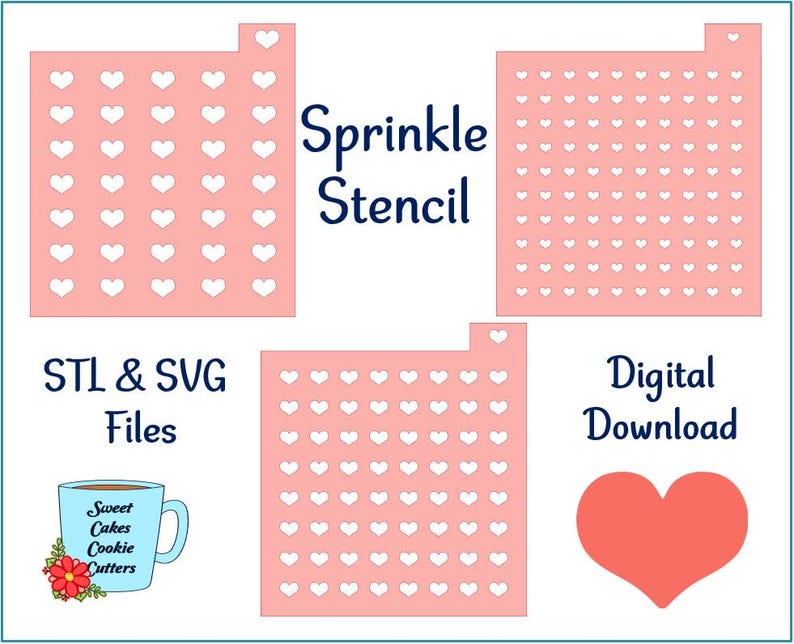 Heart Sprinkle Stencil: Cookie Cake Decor, STL & SVG Files (digital ...