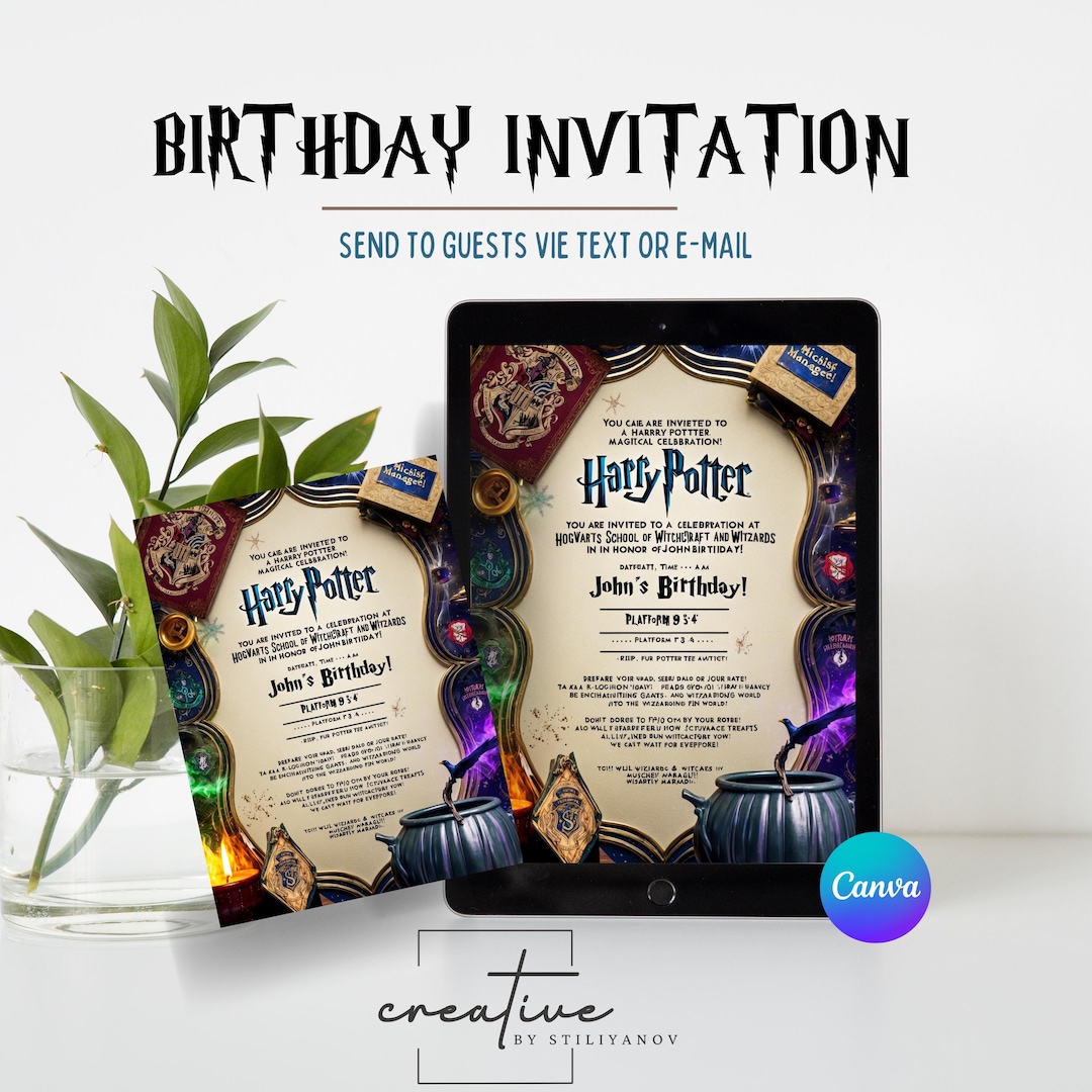 Harry Potter Themed Birthday Invitation, Editable Canva Template ...