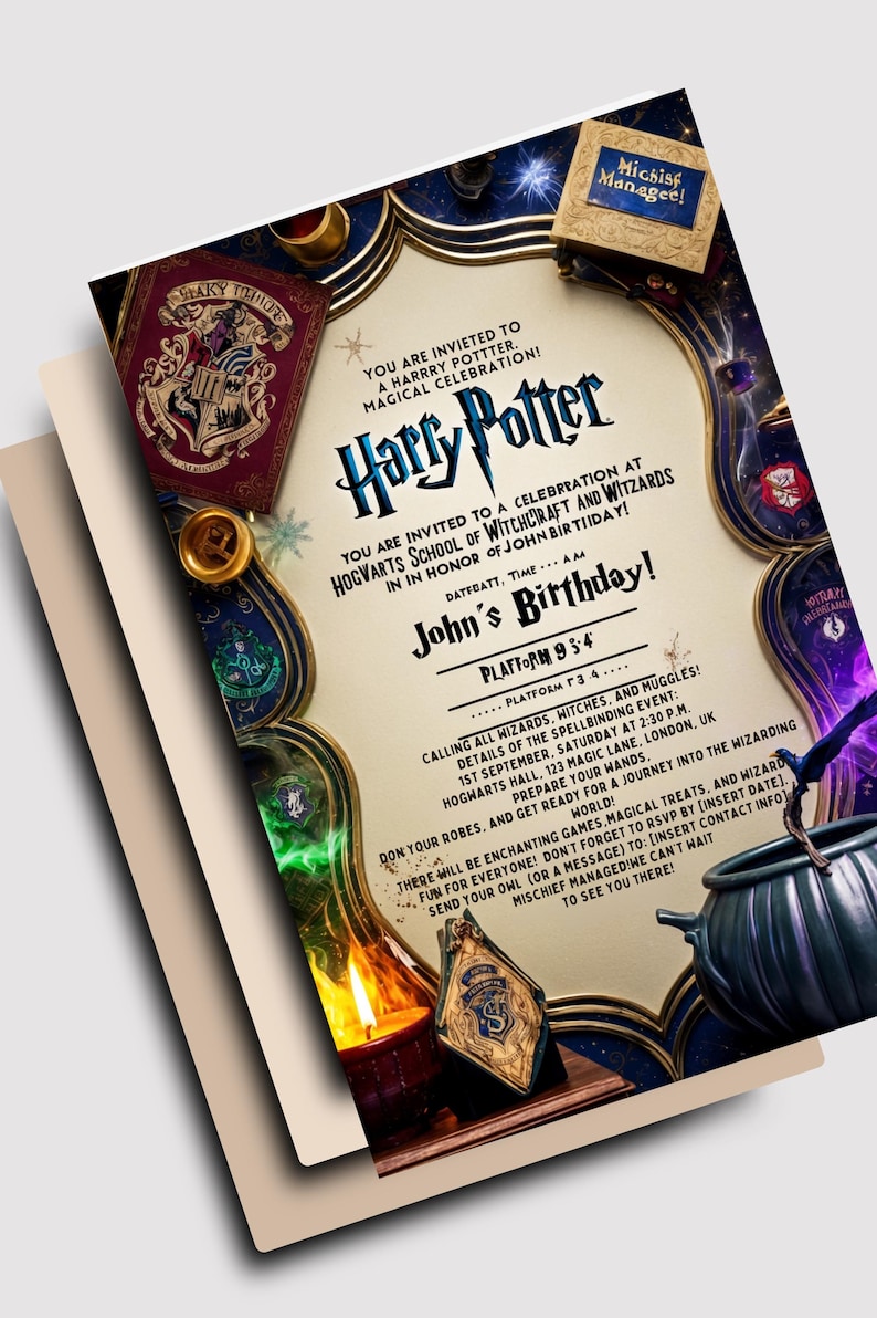 Harry Potter Themed Birthday Invitation, Editable Canva Template ...
