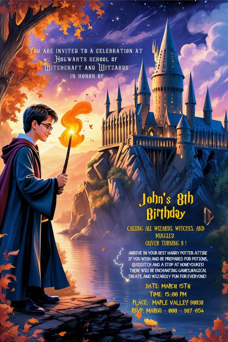 Harry Potter Themed Birthday Invitation, Editable Canva Template ...