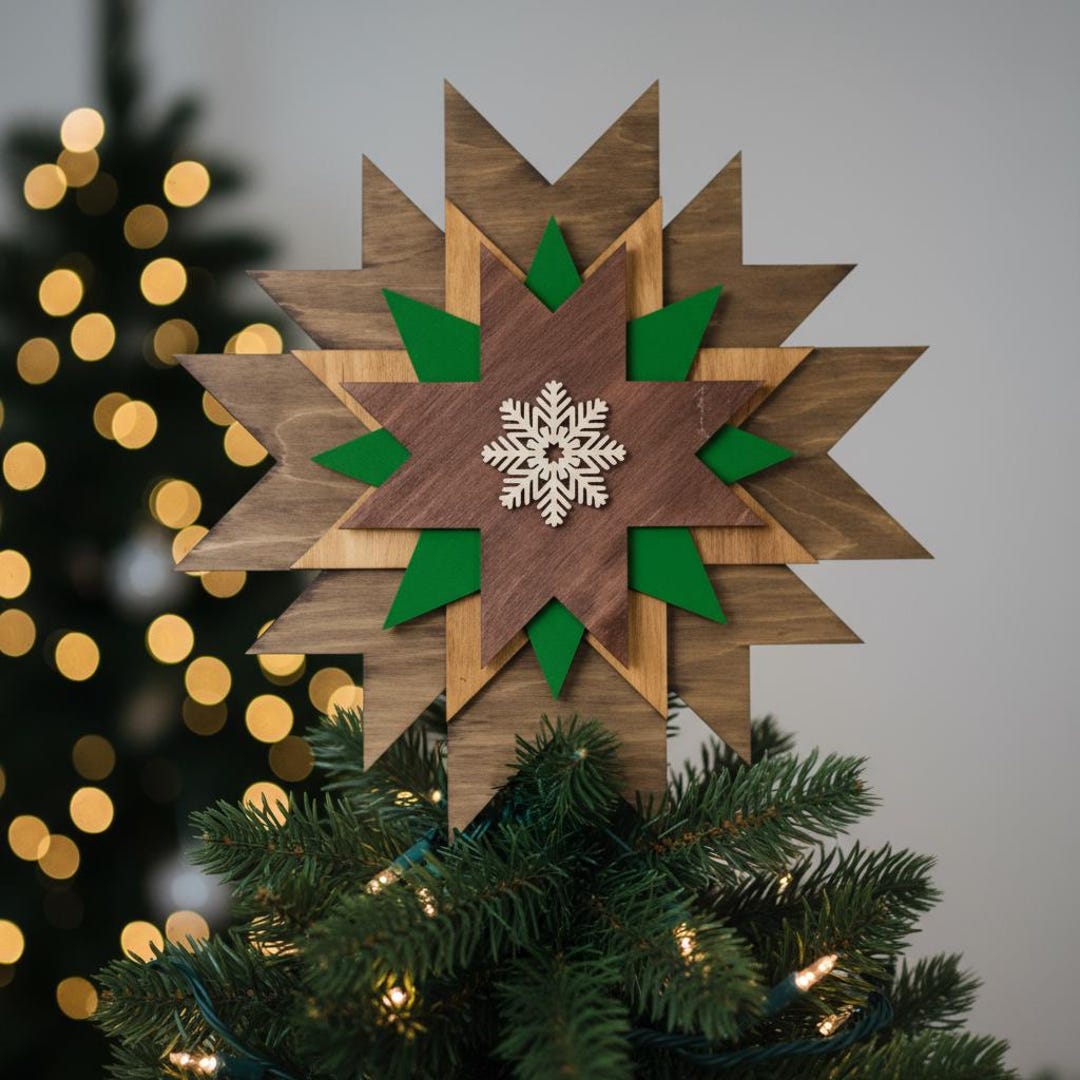 Wood Christmas Tree Topper Star, Christmas Tree Topper Snowflake ...