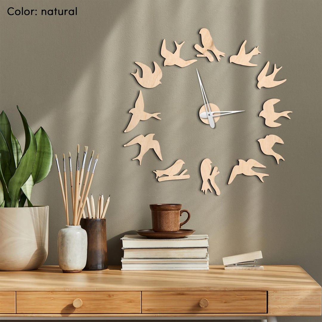 Bird Wall Clock Large, Birds Wooden Clock, Bird Flying Clock, Oversized ...