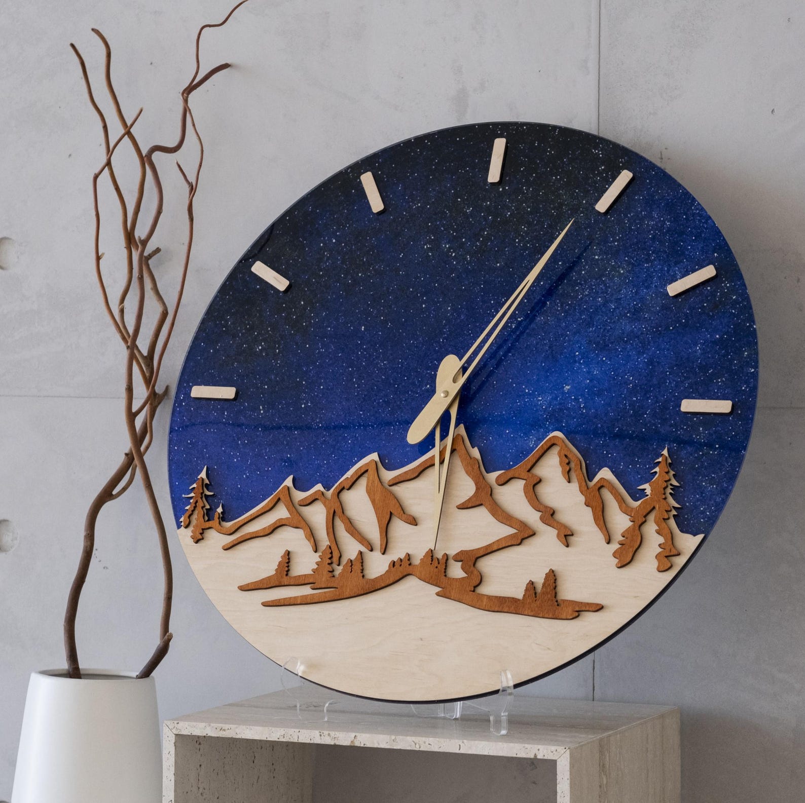 Mountain Wall Clock, Night Sky Clock, Nature Wall Clock, Wood Clock ...