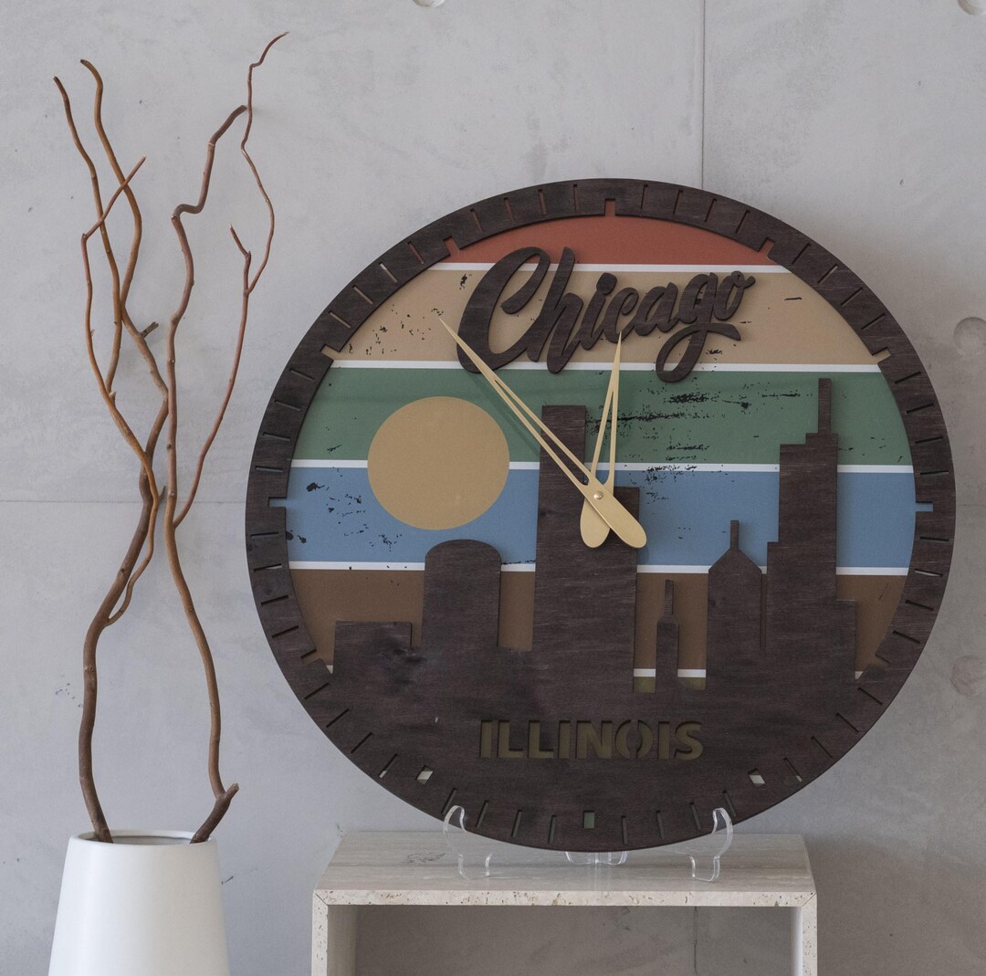 Chicago Clock, Chicago Skyline Wall Clock, City Clock, Skyline Clock ...