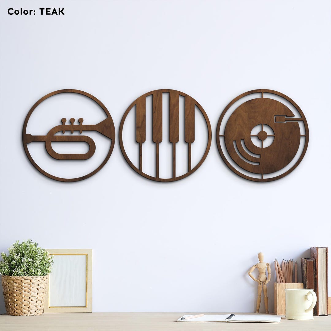 Music Wood Sign, Music Wall Art Set of 3, Music Wall Art Wood, Musical ...