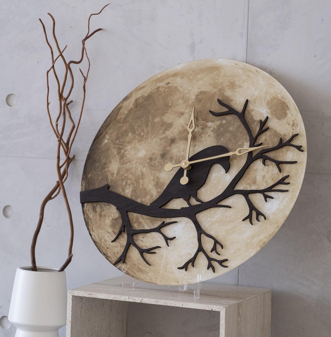 Moon Wall Clock, Full Moon Clock, Raven Clock, Crow Clock, Bird Wall ...