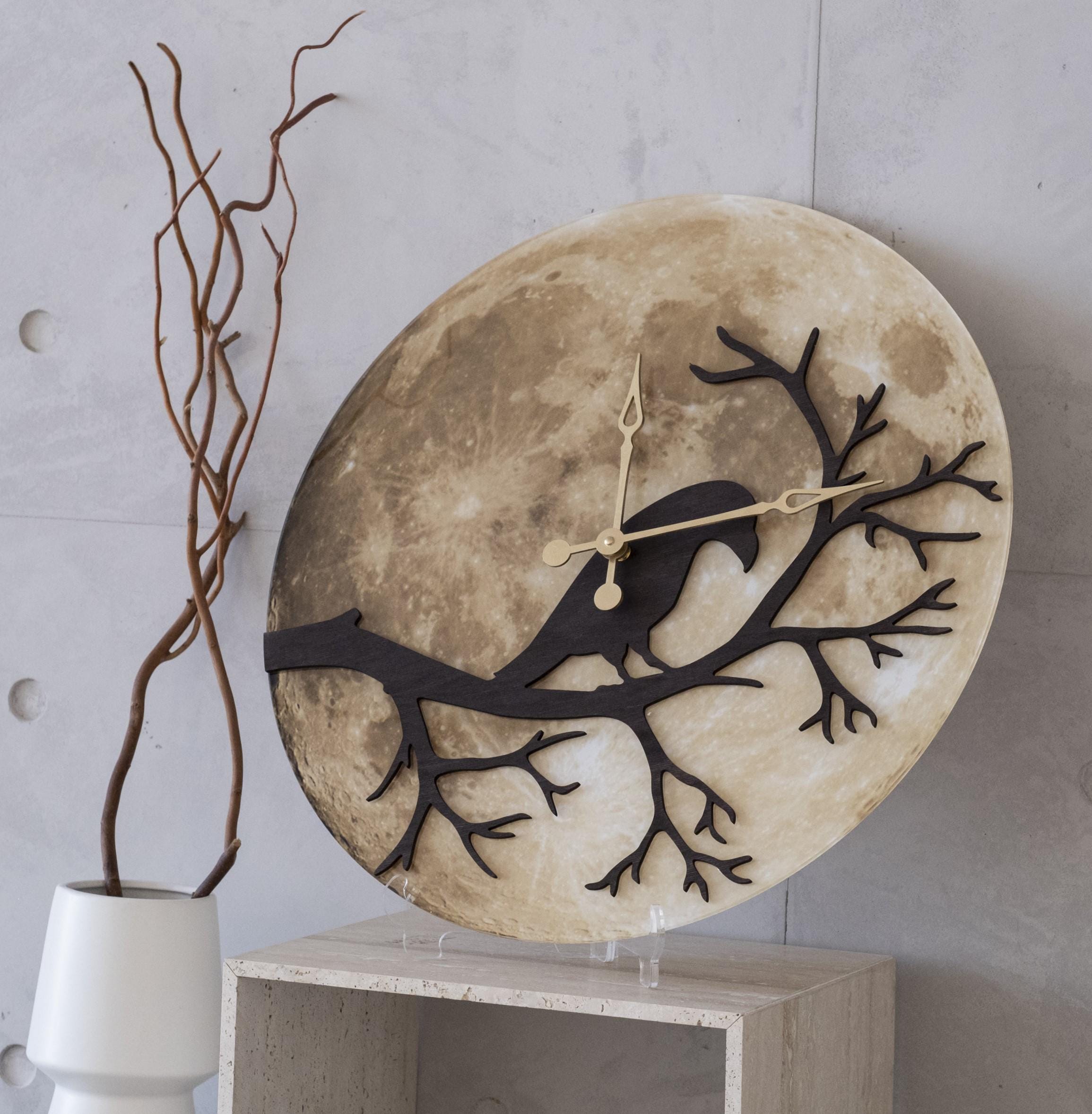Moon Wall Clock, Full Moon Clock, Raven Clock, Crow Clock, Bird Wall ...