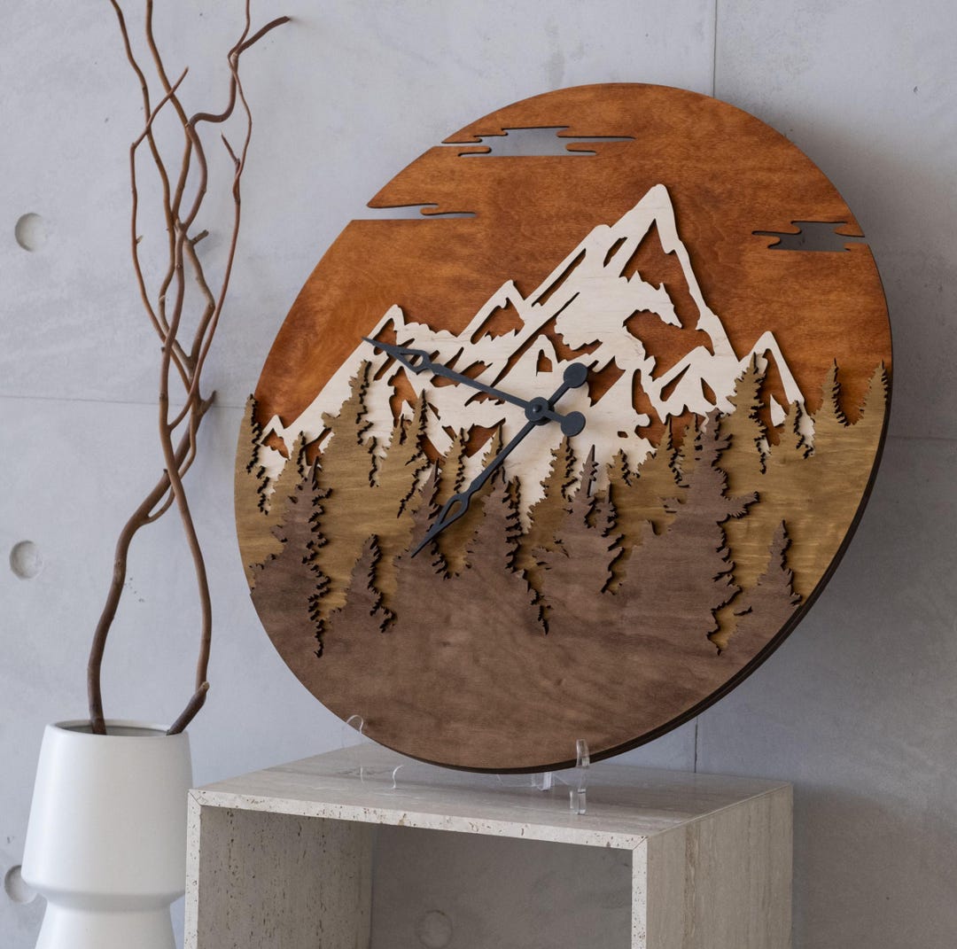 Mountain Wall Clock, Mountain Clock Kids, Forest Wood Clock, Nature ...