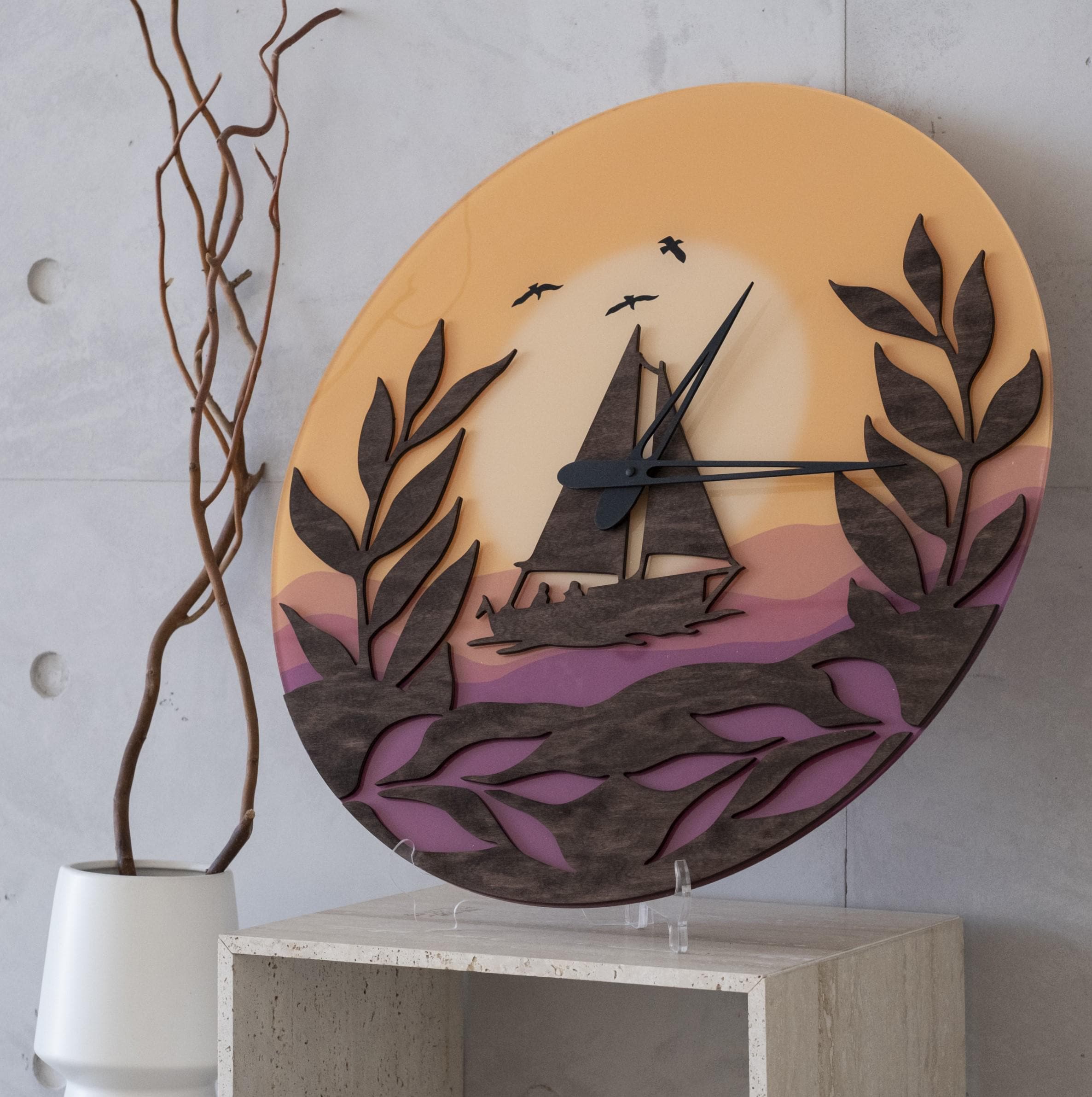 Ship Wall Clock, Boat Clock, Sea Wall Clock, Sailing Boat Wall Art ...