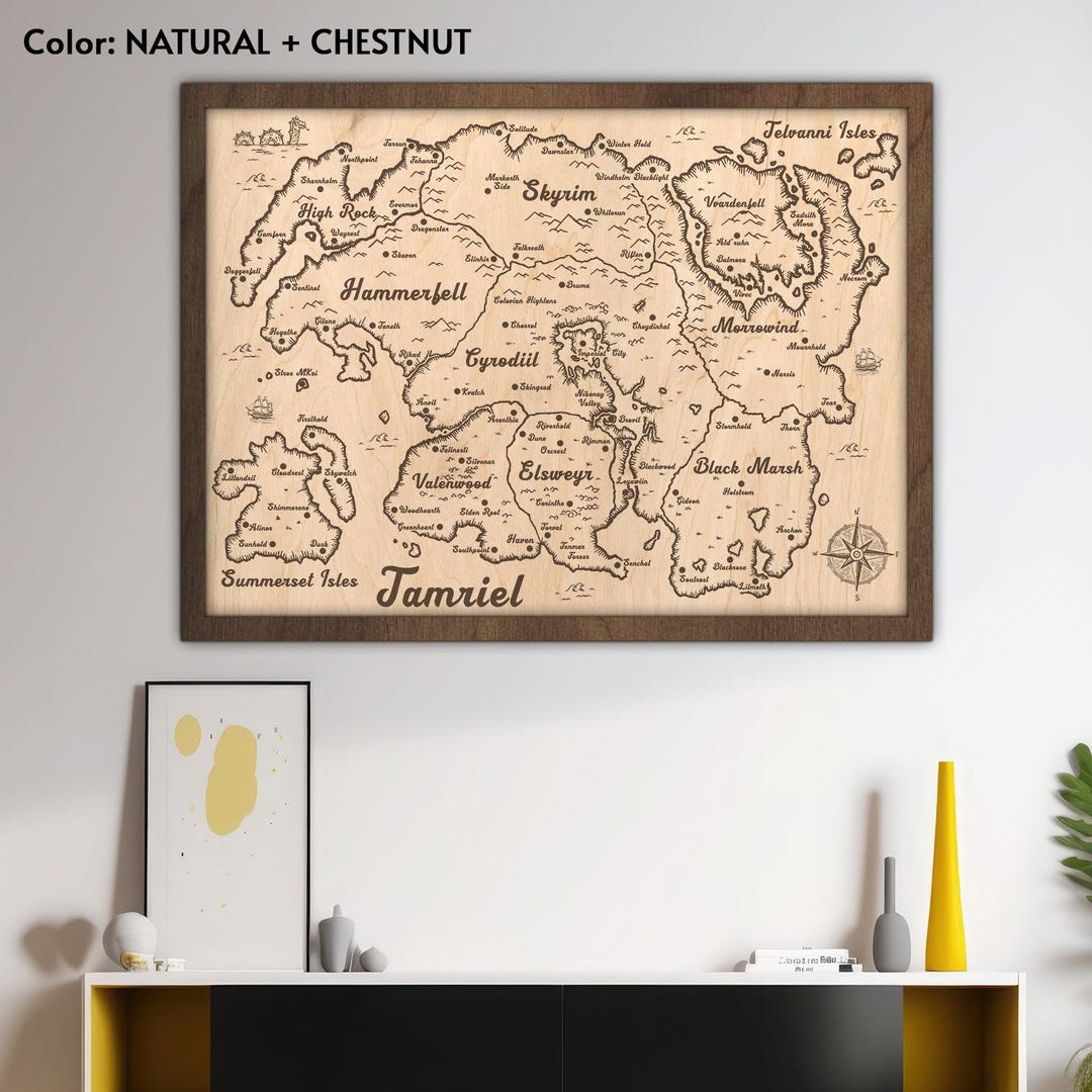 Skyrim Map Wall Art, Wooden Skyrim Map, the Elder Scrolls Map, Map of ...