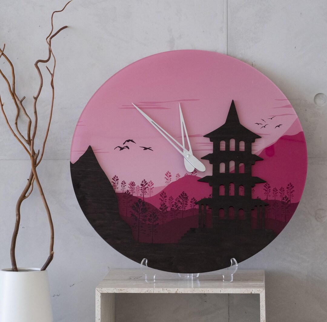 Japanese Temple Clock, Japanese Wall Clock, Asian Wall Clock, Landscape ...