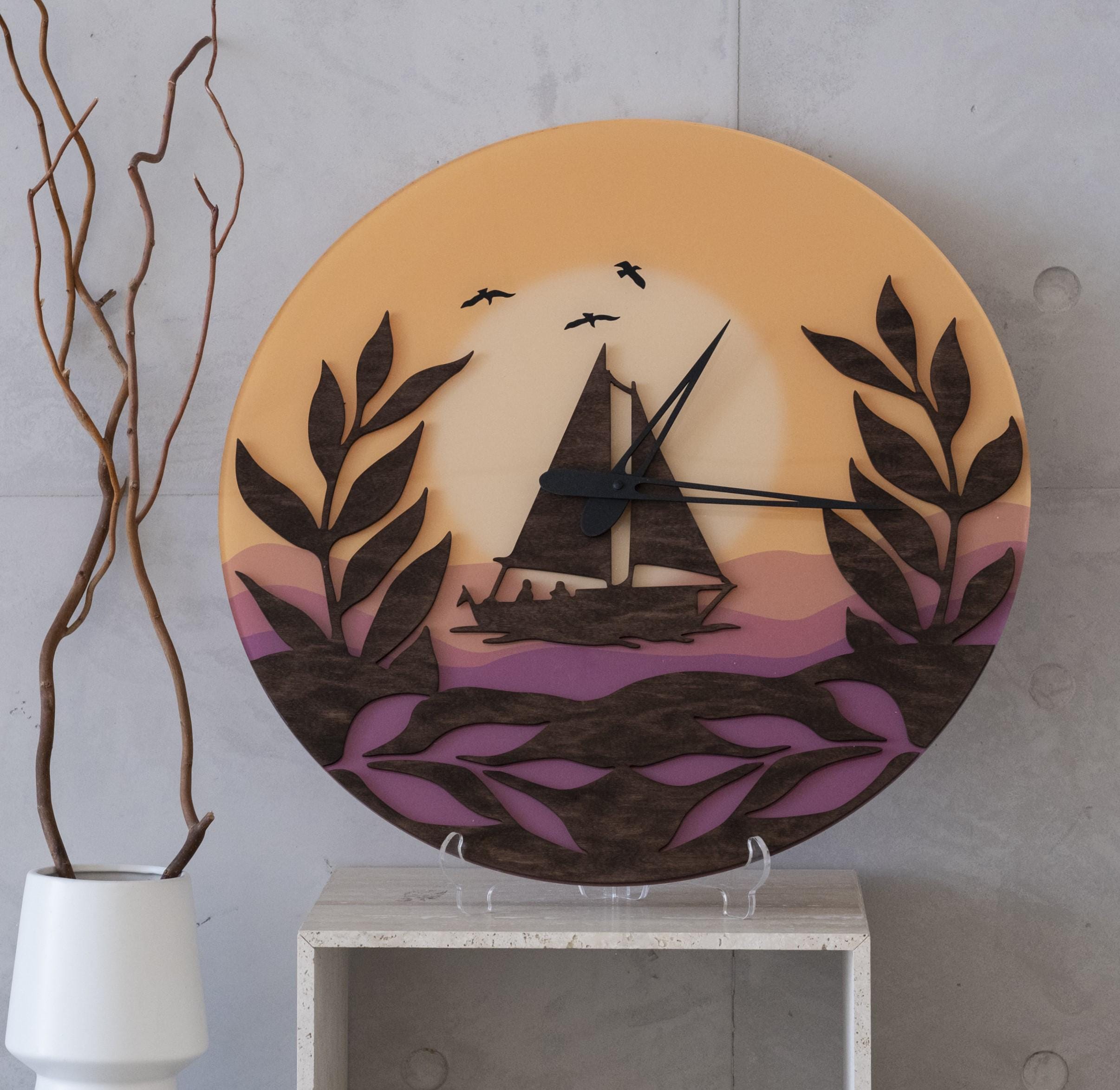 Ship Wall Clock, Boat Clock, Sea Wall Clock, Sailing Boat Wall Art ...