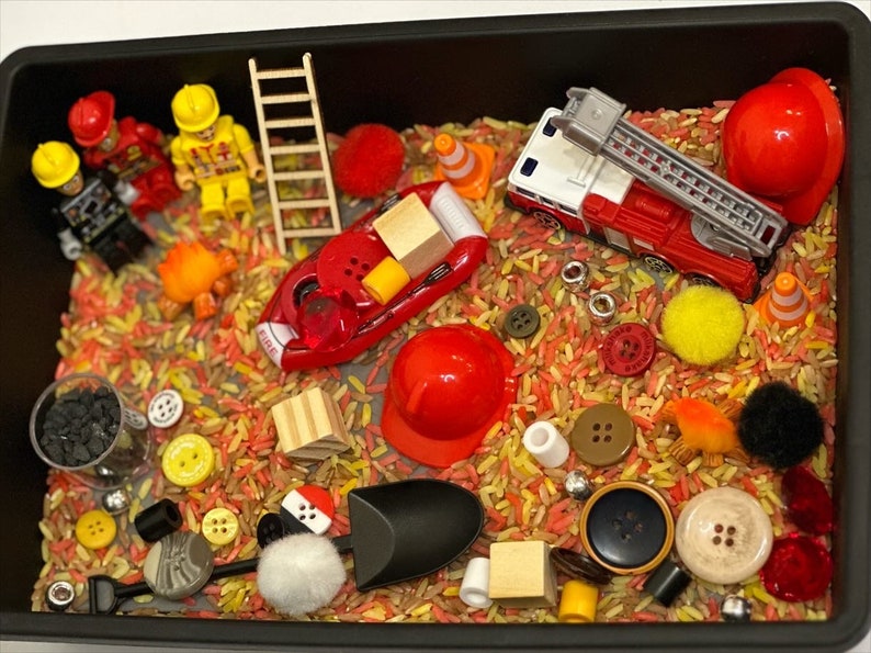 Fire Themed Sensory Bin, Firetruck, Firefighter, Fire Toys, Kids Toys ...