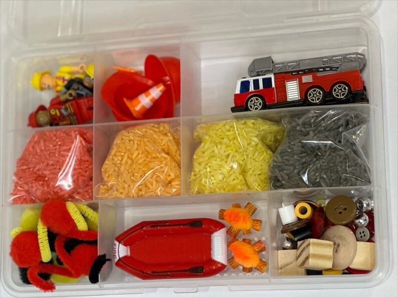 Fire Themed Sensory Bin, Firetruck, Firefighter, Fire Toys, Kids Toys ...