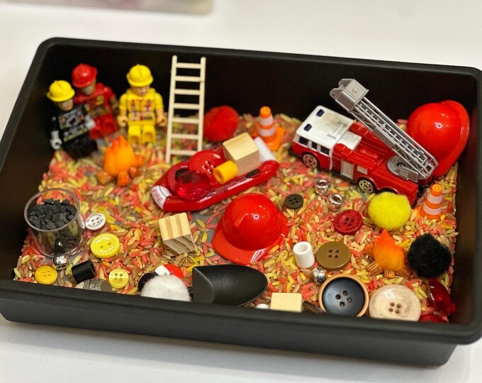 Fire Themed Sensory Bin, Firetruck, Firefighter, Fire Toys, Kids Toys ...